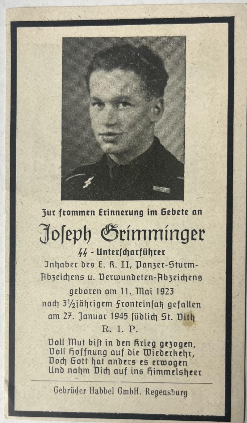 Kurland Docs | Deathcard - "Waffen-SS" - St.Vith - Grimminger