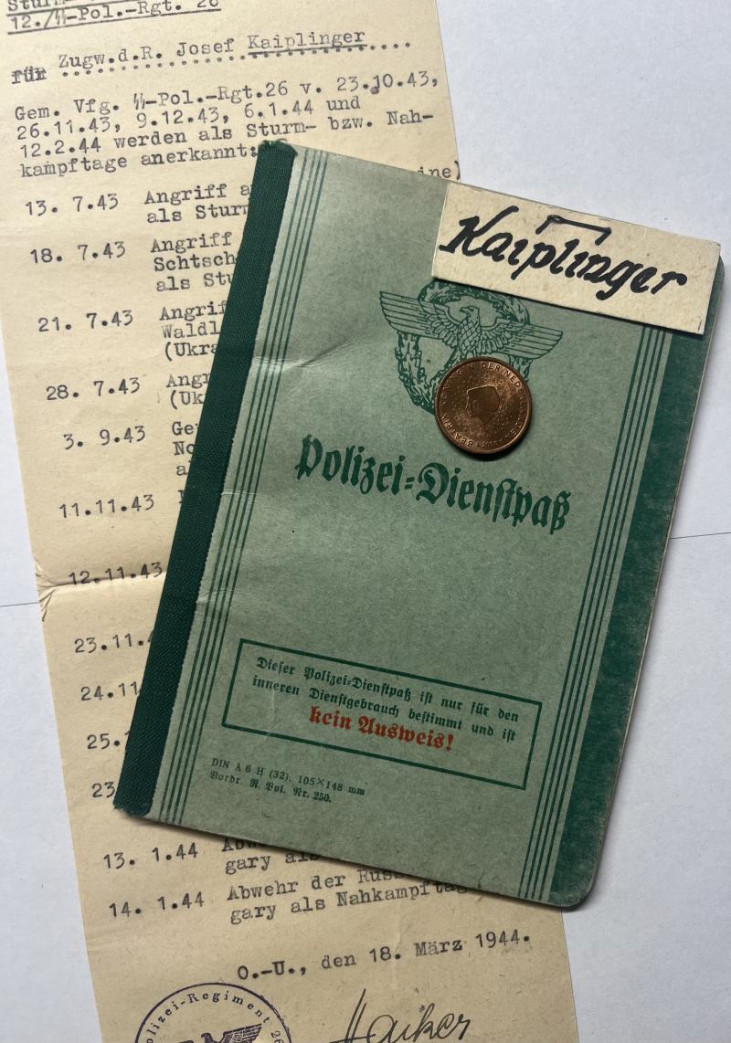 Kurland Docs | "Polizei-Dienstpass" - SS-Pol.Rgt.26 - Kaiplinger
