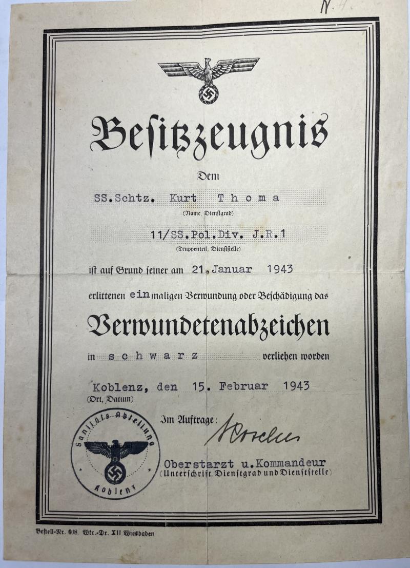 Kurland Docs | "Waffen-SS" - citation grouping - SS- Pol.Sch.Rgt.1 - Thoma